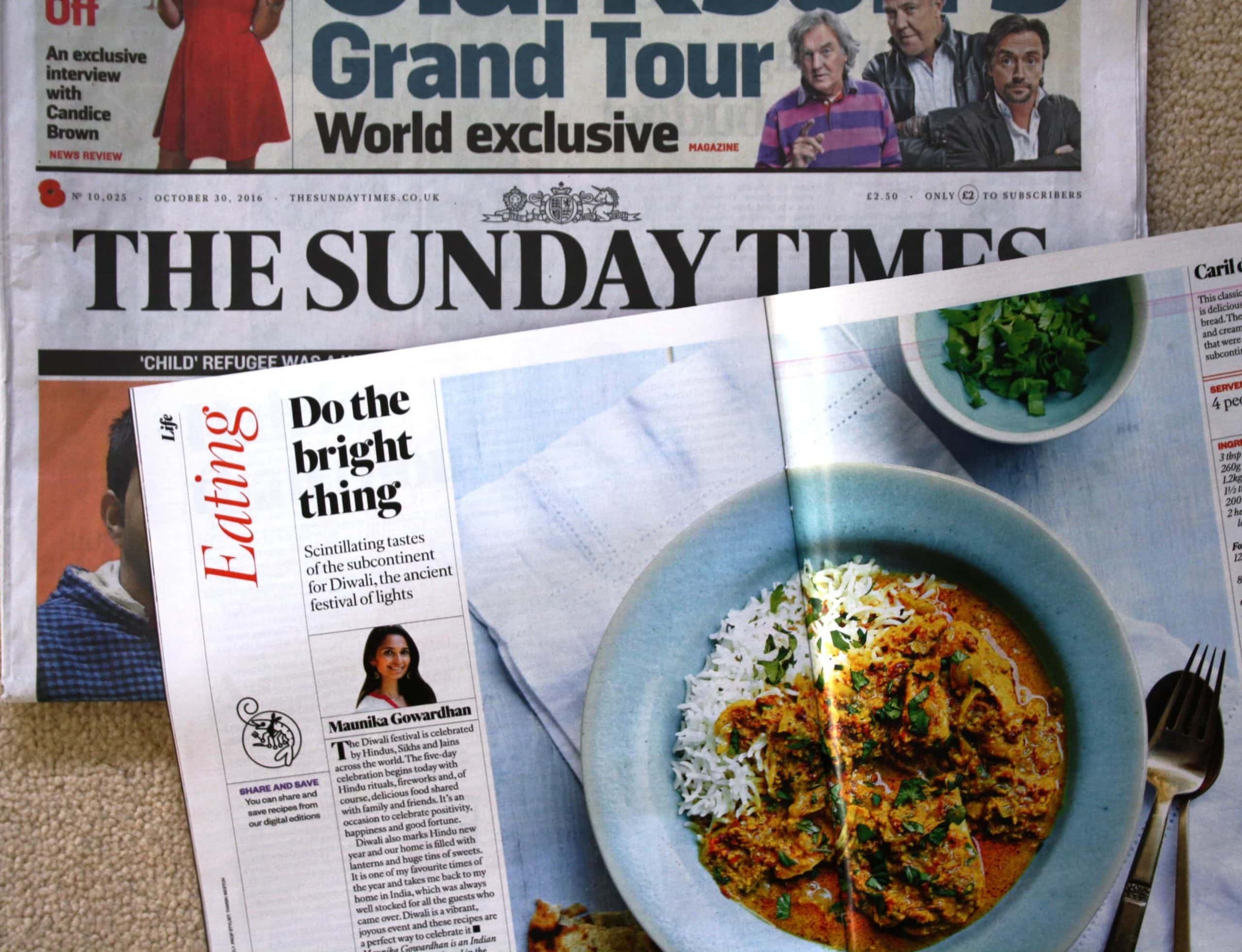 Diwali recipes in the Sunday Times! - Maunika Gowardhan